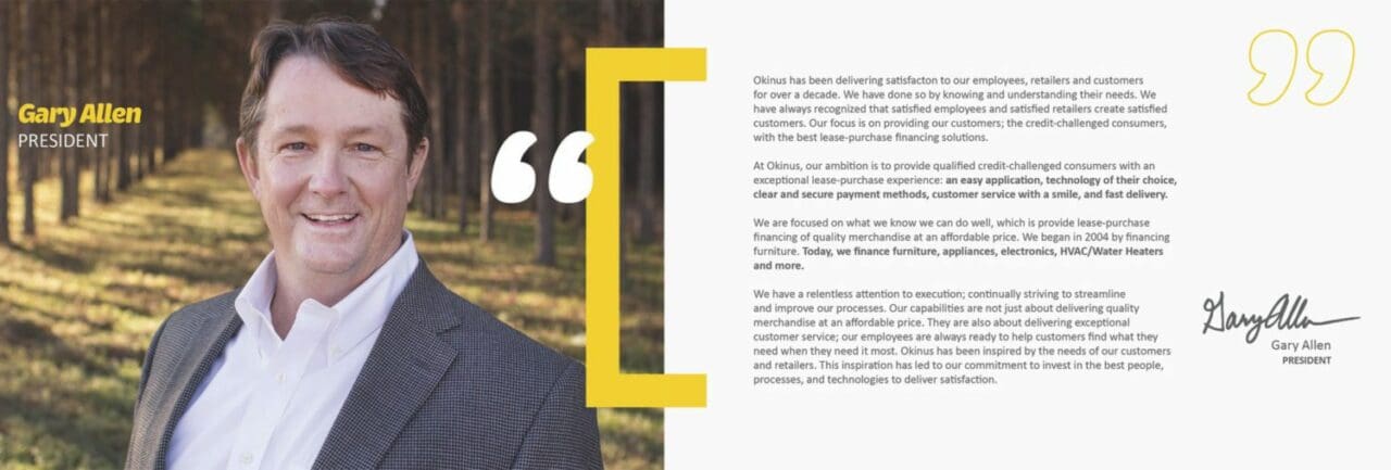 Okinus | No Credit Financing | About | Pelham, Georgia